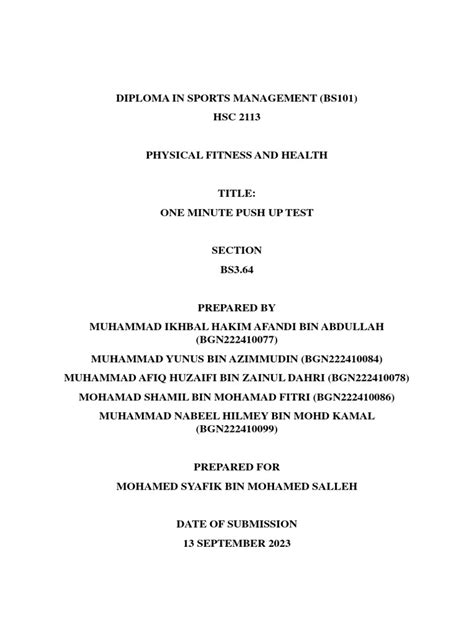 One Minute Push Up Test Pdf