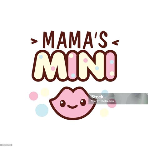 귀여운 작은 미소 입술과 엄마의 미니 레터링 일러스트 흰색에 문구와 고립 된 그림 티셔츠에 프린트를 위한 벡터 스타일 젖꼭지