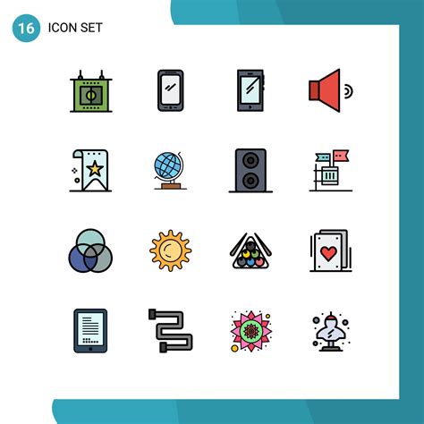 Mobile Interface Flat Color Filled Line Set Of 16 Pictograms Of Office Reputation Sound Rank