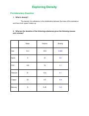 CHEM Lab Density Pdf Exploring Density Pre Laboratory Question What Is Density The