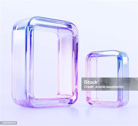 3d 유리 홀로그램 투명 프레임 렌더링 세트 직사각형 및 사각형 모양 크리스탈 테두리 각도 보기 블루 핑크 그라데이션 프레임워크