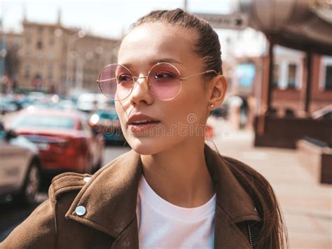 Beautiful Trendy Girl Posing In The Street Stock Image Image Of