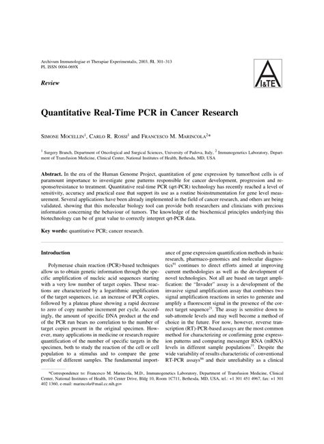 PDF Quantitative Real Time PCR In Cancer Research