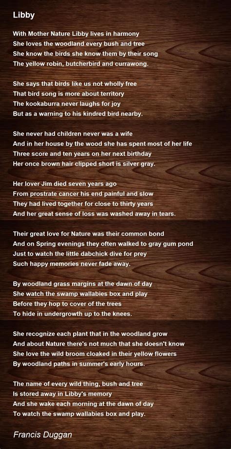 Libby Poem By Francis Duggan Poem Hunter