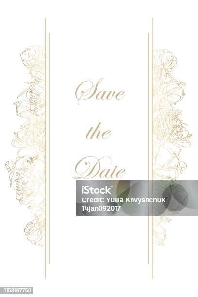 장식 라인 황금 모란 웨딩 카드 템플릿입니다 카드 초대장 배너 포스터 인쇄 디자인에 사용할 수 있습니다 꽃 식물에 대한 스톡 벡터 아트 및 기타 이미지 Istock