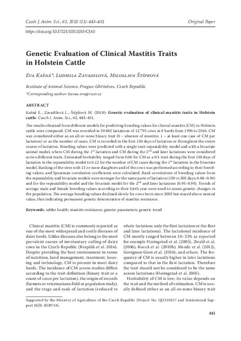 Pdf Genetic Evaluation Of Clinical Mastitis Traits In Holstein Cattle
