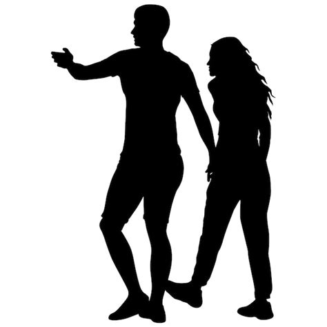 Silueta Hombre Y Mujer Ambulante Tomados De La Mano Vector Premium