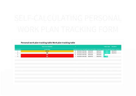 Self Calculating Personal Work Plan Tracking Form Excel Template And