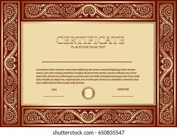 Illustration Custom Certificate Template Gold Ornaments Stock Vector