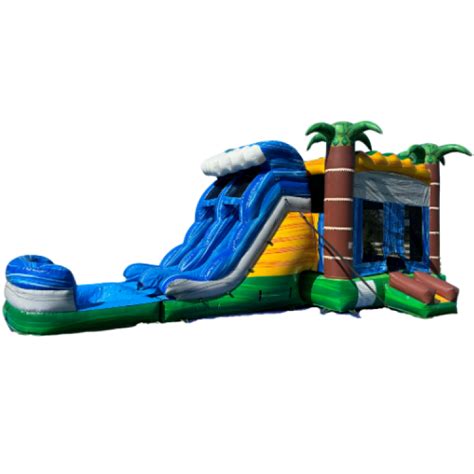 Tropical Wave Xl Bounce House With Double Lane Slide Wet Or Happy