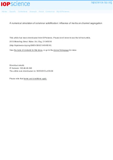Pdf A Numerical Simulation Of Columnar Solidification Influence Of