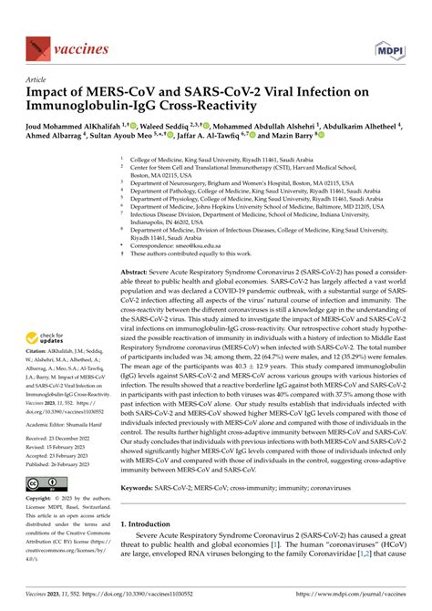 Pdf Impact Of Mers Cov And Sars Cov 2 Viral Infection On Immunoglobulin Igg Cross Reactivity