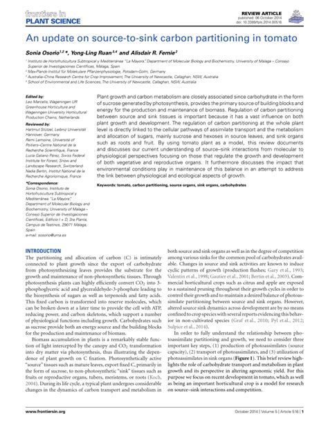 Pdf An Update On Source To Sink Carbon Partitioning In Tomato