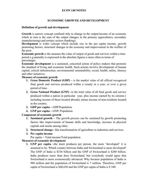 Econ 140 Economic Growth And Development Notes 14700