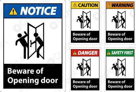 Beware Opening Door Sign On White Background Stock Vector 5673595