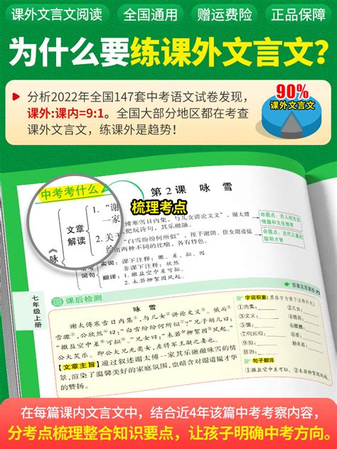 2024初中文言文课外阅读七年级语文专项训练文言文全解古诗文阅读理解万唯中考初一课外文言文阅读7七年级上下册试题研究复习资料虎窝淘