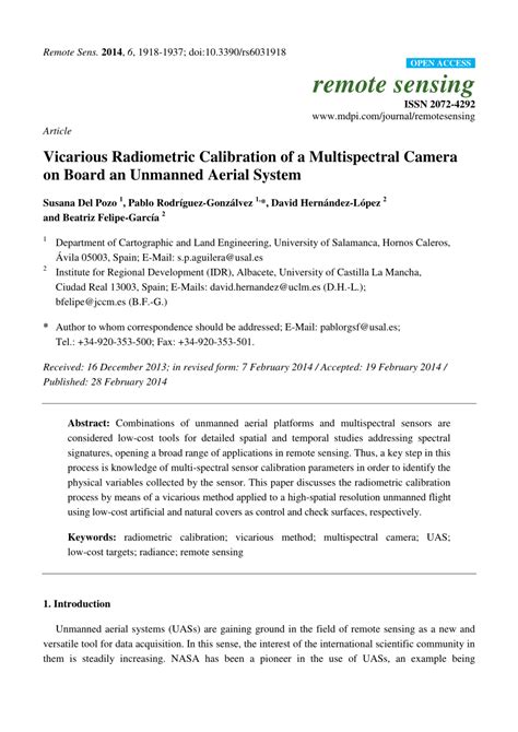 Pdf Vicarious Radiometric Calibration Of Multispectral Camera On