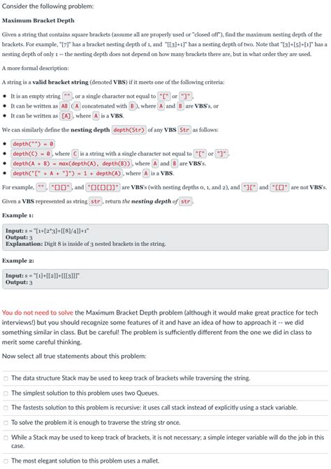 solved maximum bracket depth given a string that contains