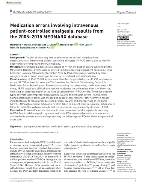 Pdf Medication Errors Involving Intravenous Patient Controlled
