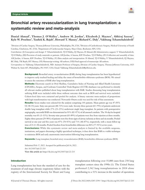 Pdf Bronchial Artery Revascularization In Lung Transplantation A