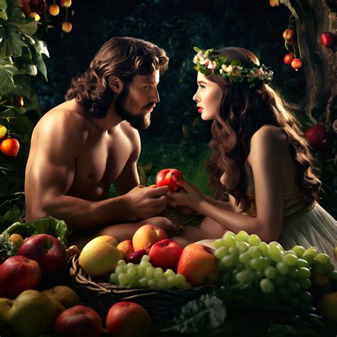 Adam And Eve Naked In The Garden Of Eden Eating The Fruit In By Tais Aciole Playground