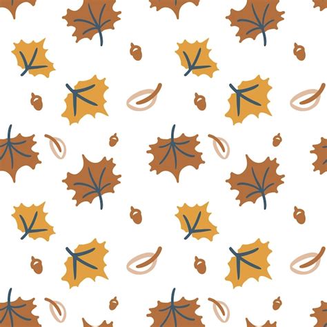 Premium Vector Seamless Pattern Of Autumn Leaves Fallen Yellow Maple Leaves Acorn Vector