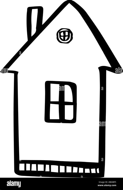 Cute House In Hand Drawn Doodle Style Isolated On White Background