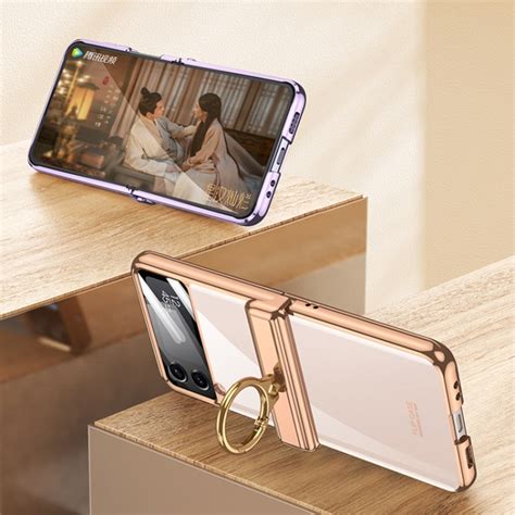 삼성 갤럭시 Z Flip4 Gkk 마그네틱 폴딩 팬텀 로타리 전화 케이스링 홀더 포함보라색