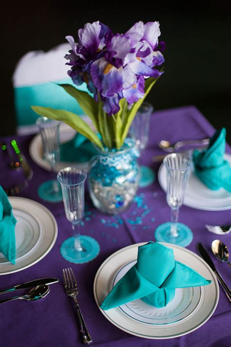Peacock Wedding Table Setting Turquoise Wedding Decorations Purple