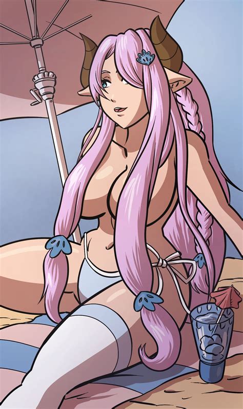 Rule 34 Beach Bikini Bottom Female Granblue Fantasy Hair Over Breasts