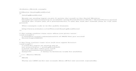 Pdf Arduino Sketch Sample 1basics Analogreadserialyyhomearduino