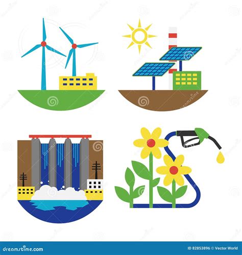 Alternative Energy Source Set Vector Illustration Stock Vector