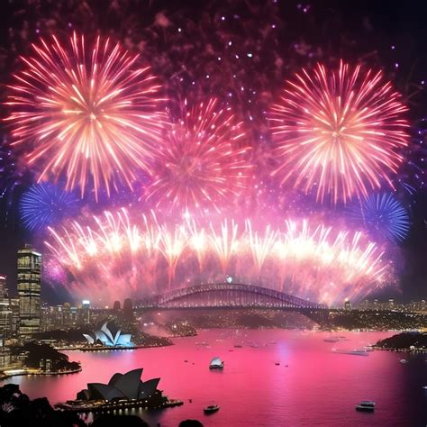 Bonne Année Feux Dartifice Colorés Dans Le Ciel Avec Sydney Harbour