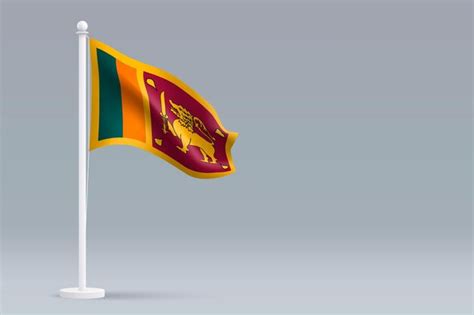 3d Realistic National Sri Lanka Flag Isolated On Gray Background With