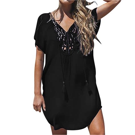 Clearance And Promo Womens Swimsuit Coverup Lace Crochet V Neck
