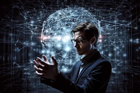Premium Photo Man Works With Artificial Intelligence And Neural