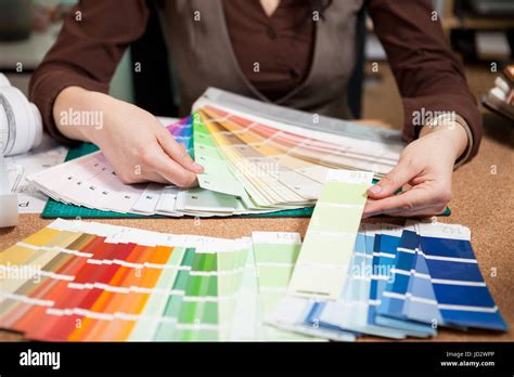 Close Up Of Architect With Color Palette On Her Desk Stock Photo Alamy