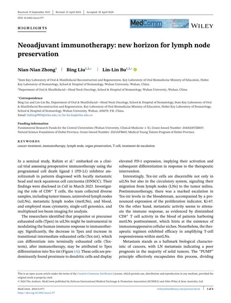 Pdf Neoadjuvant Immunotherapy New Horizon For Lymph Node Preservation