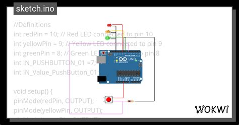 Button Controlled Traffic Lights Wokwi ESP32 STM32 Arduino Simulator