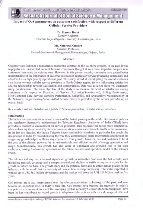 Pdf Impact Of Qos Parameters On Customer Satisfaction With Respect To Different Cellular