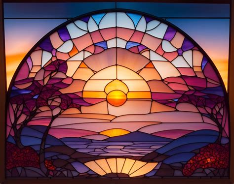 Premium Ai Image The Faux Stained Glass Design With The Sunset