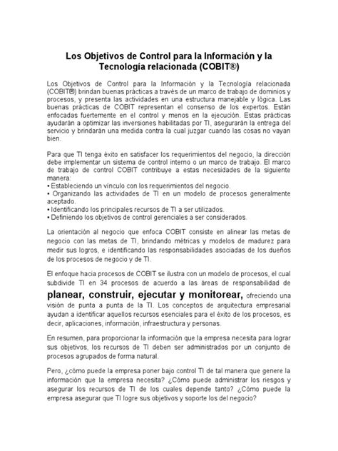 Resumen De Cobit Pdf Cobit Procesos De Negocio