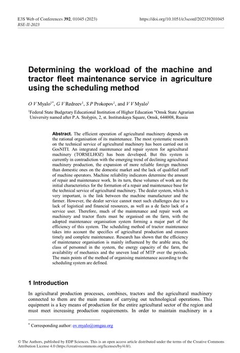 Pdf Determining The Workload Of The Machine And Tractor Fleet