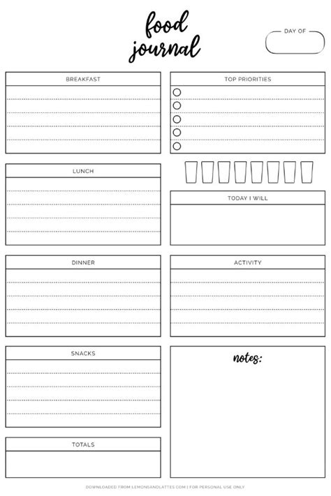 Food Diary Template Cute Printable Designs