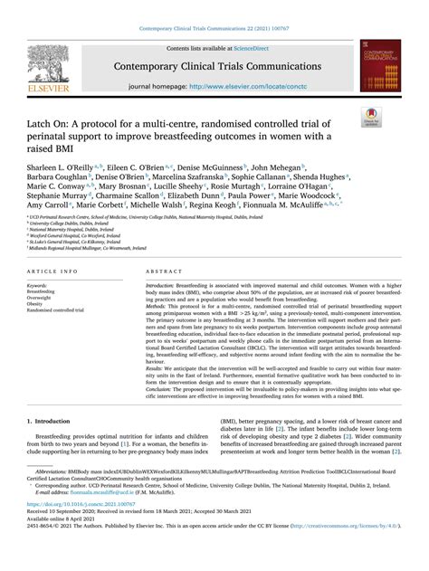 Pdf Latch On A Protocol For A Multi Centre Randomised Controlled Trial Of Perinatal Support
