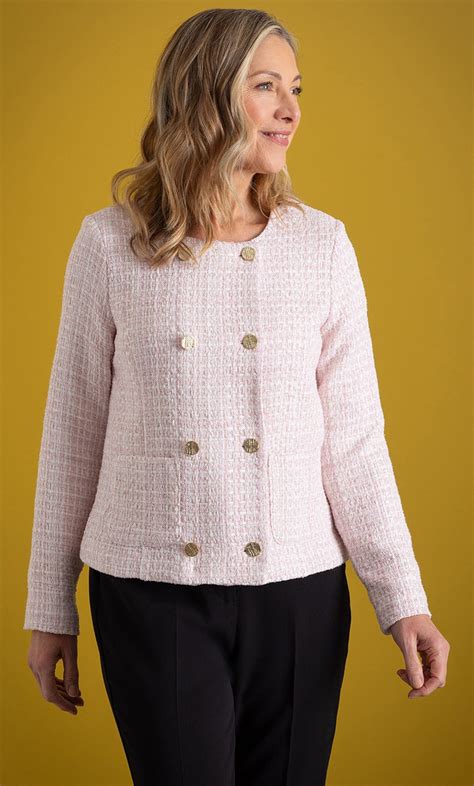 Anna Rose Double Breasted Shimmer Boucle Jacket In Pink Klass