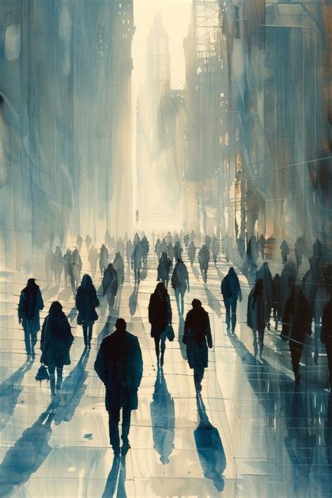 A Group Of People Are Walking In The Rain With Umbrellas AI Stock