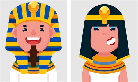 파라오 사람들의 평면 초상화 세트입니다 파라오 이집트의 전통 의상을 입고 컬러 만화 캐릭터 여자와 남자의 컬렉션 프로필 사진 벡터 일러스트 레이 션 감정에 대한 스톡 벡터