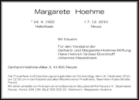 Alle Traueranzeigen für Margarete Hoehme trauer rp online de