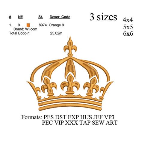 Crown Embroidery Design Crown Embroidery Pattern 3 Sizes No 743